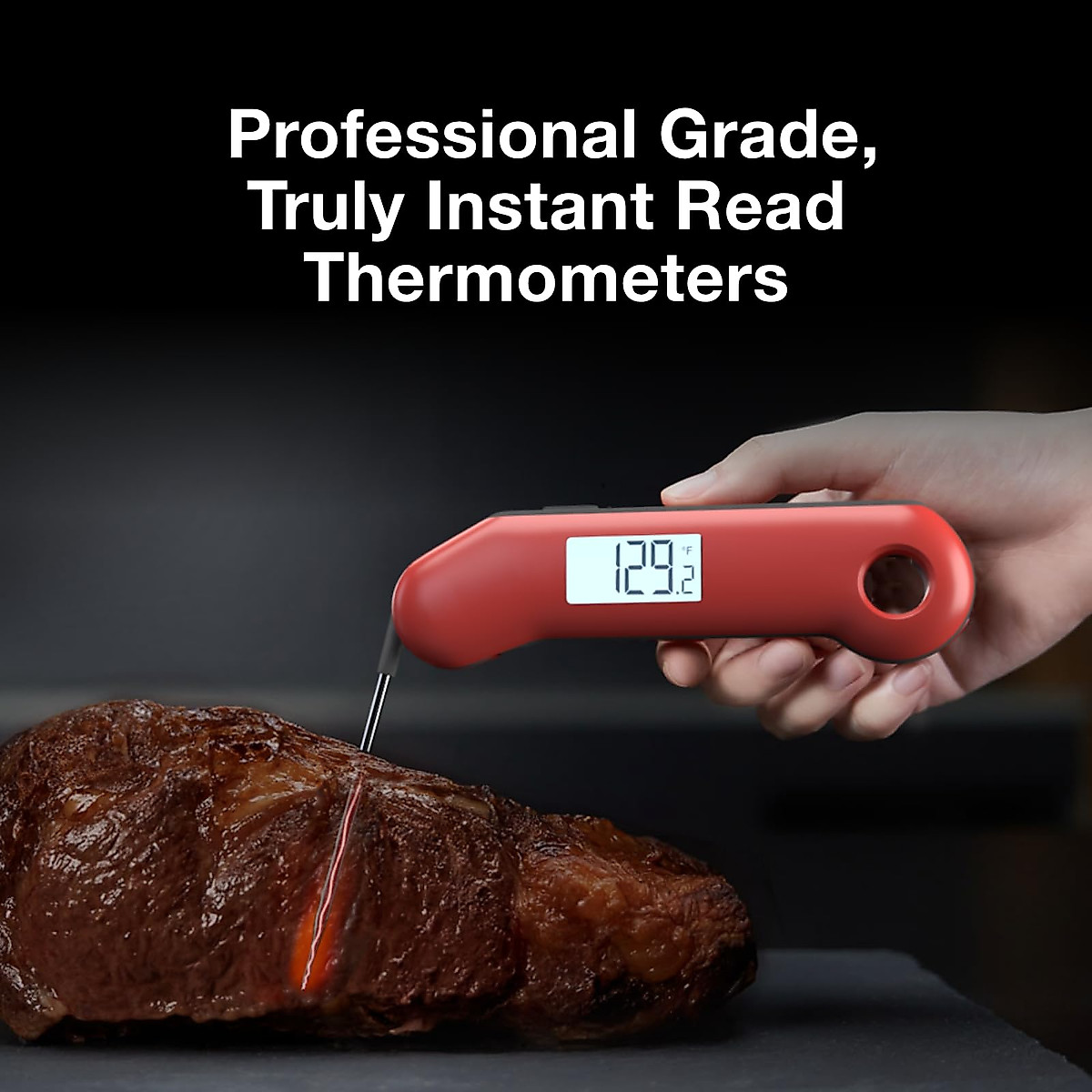 ThermoMaven ProfessionaI Meat Thermometer Digital, 3X Faster 0.5 Sec Instant Read, NIST Certified Accuracy ±0.5°F, 100% Waterproof, Auto-Rotating Bright Display, for Candy/Grill/BBQ, Red & Gray