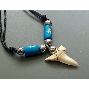Swimmi Genuine Mako Shark Tooth Necklace for Men Women Boy Girl with Seed Beads and Adjustable Waxed Cord Handmade Jewelry CA268, Blue