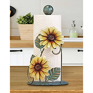 Sunflower Decor Paper Towel Holder, Metal Yellow Daisy Paper Towel Holders Stand Countertop for Kitchen Bathroom Decor, Cute Paper Rolls Organizer & Storage Sun Flower Accessories