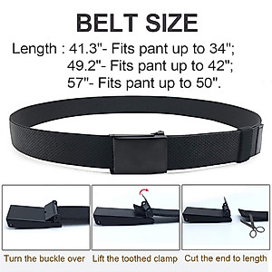 WYuZe Nylon Elastic Stretch Belt-2 Pack Men Casual Golf Belt Military Metal Buckle (Black+Dark Gray, Fits pant up to 42")