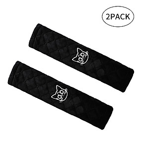 Amooca Soft Auto Seat Belt Cover Seatbelt Shoulder Pad Cushions 2 PCS for a More Comfortable Driving Universal Fit for All Cars and Backpack Black Cat