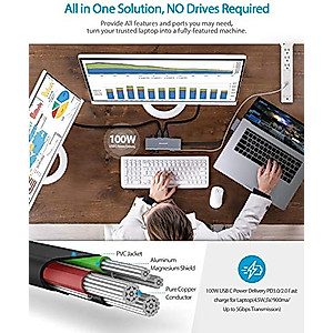 Hiearcool 4K Triple Display 9 in 2 Laptop Docking Station Compatible for MacBook Pro/Air Thunderbolt 3 Multiport Dock USB C Dongle (HDMI PD3.0 SD TF Reader RJ45 USB)