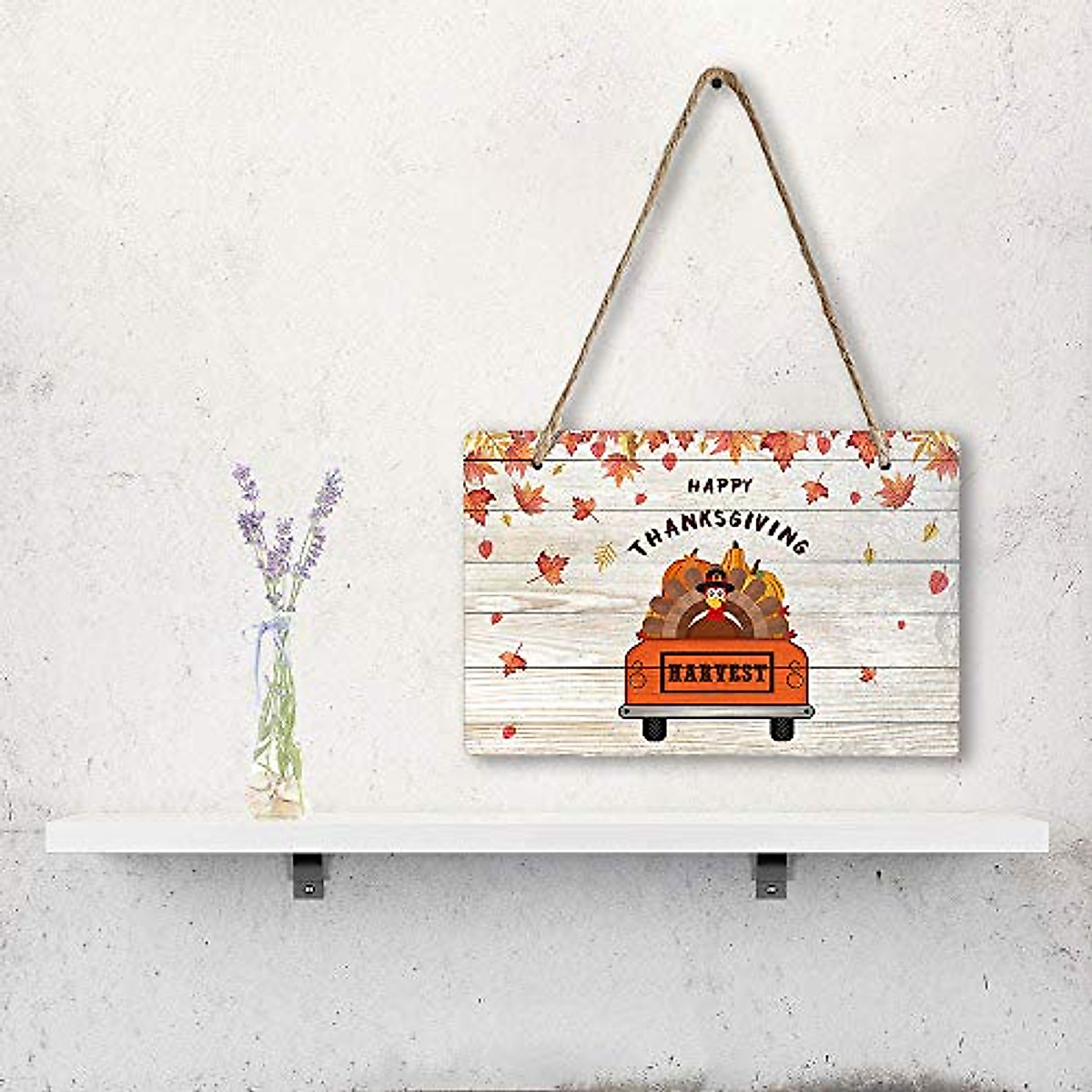 Welcome Wall Hanging Sign- Happy Thanksgiving Harvest Truck Turkey Slate Hanging Plaques for Front Door Porch Window Farmhouse Garden 5.1" x 7.9" Wall Home Decor