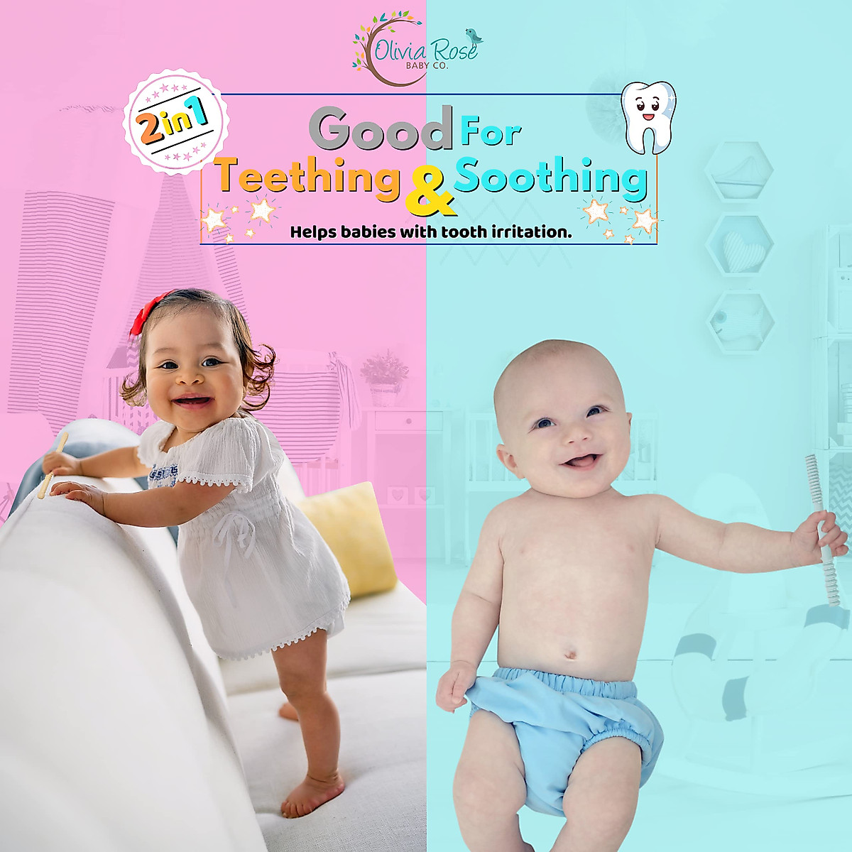 Soft Hallow Silicone Teething Tubes for Babies, (4 Pack) Baby Teether Tubes Includes Cleaning Brush, Soothing Teether & Flexible Teething Stick Toy for Infants & Toddlers, 100% Safe for Girls & Boys