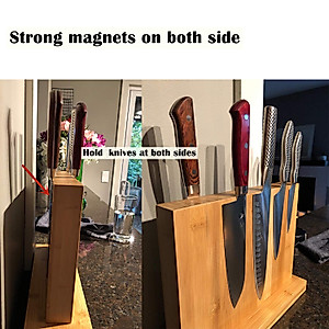 Knife Block Magnetic Universal Knives Holder Double Side Cutlery Display Natural Bamboo Knife Block Enjoy Safe & Bristle Free (12 inch)