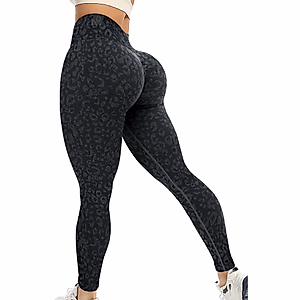 YEOREO Women Seamless Scrunch Butt Camo Workout Leggings High Waisted Athletic Gym Yoga Leggings Black M