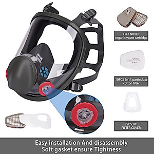 Wytcyic Reusable Full Face Respirator, Gas Cover Organic Vapor Mask and Anti-fog,Dust-proof Face Cover, for Painting, Mechanical Polishing, Logging, Welding and Other Work Protection
