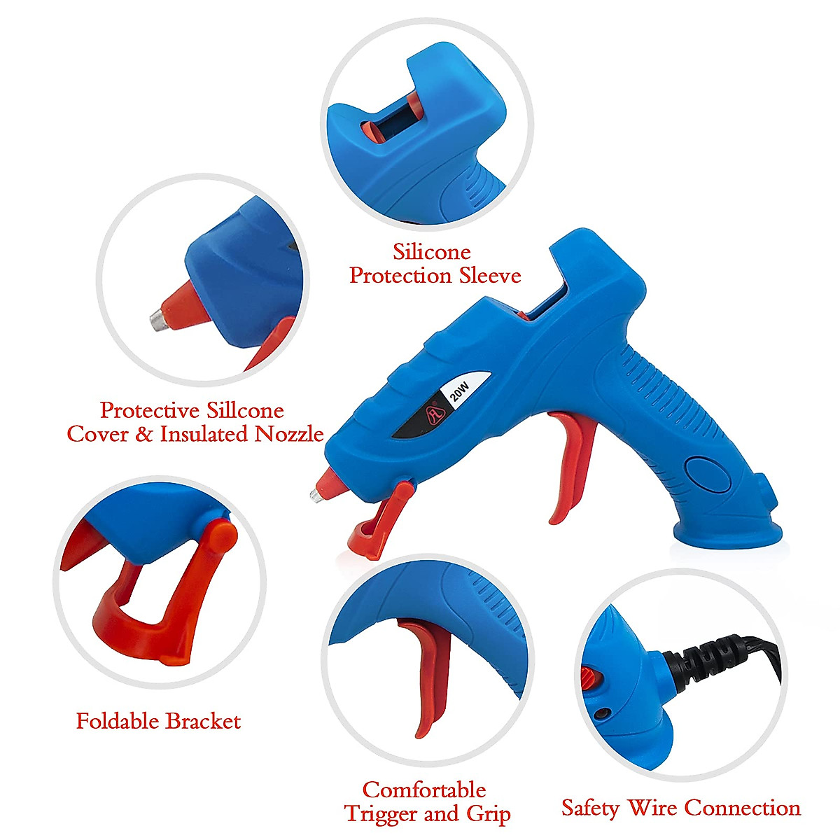 FL Hot Glue Gun, High Temperature Hot Melt Glue Gun Kit with 15 pcs Glue Sticks, Packaging, DIY, Arts & Craft, Repair and More (Light Blue-20W)