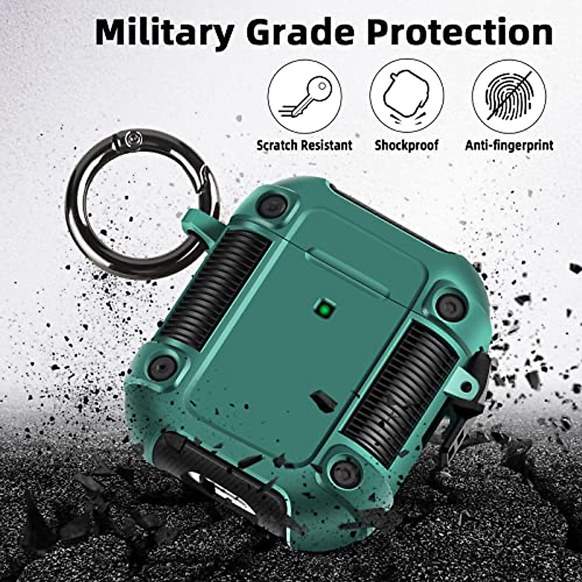 for AirPods 2nd Generation Case, Airpods Case with Secure Lock Clip Keychain for Men Women, AirPods 1&2 Cover Rugged Full Body Shockproof Hard Shell Protective Cases for Apple AirPods 2nd/1st-Green