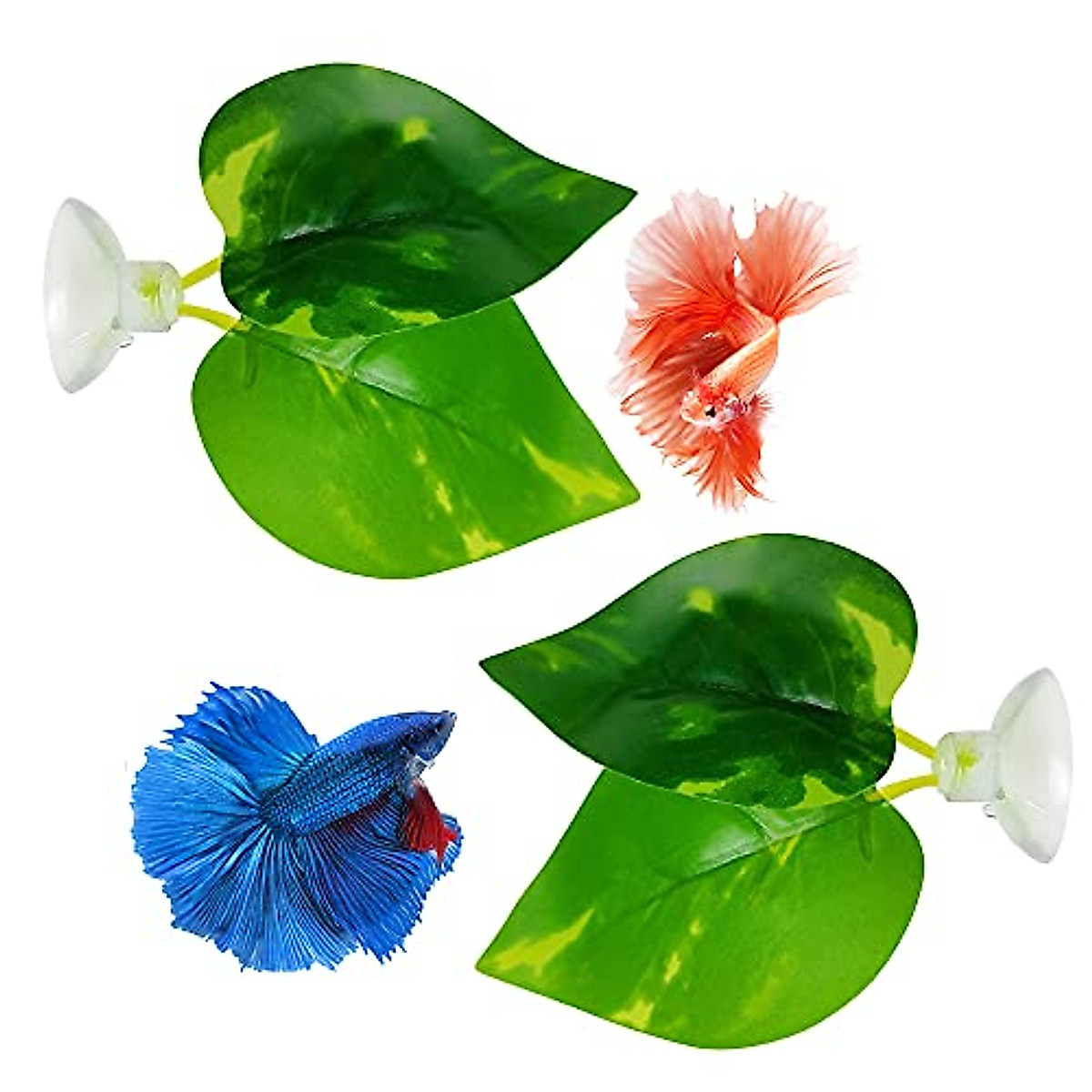 Noodoky Betta Leaf Hammock Silicone Peace Plant Accessories, Beta Fish Leaf Rest Pad Bed, Beta Tank Decorations (2-Pack)