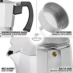 Zulay Kitchen Stovetop Espresso Maker - Moka Pot 6 Espresso Cups - Percolator Coffee Maker for Classic Cuban & Italian Style Espresso - Portable Coffee Maker for Camping & Travel - (Silver)