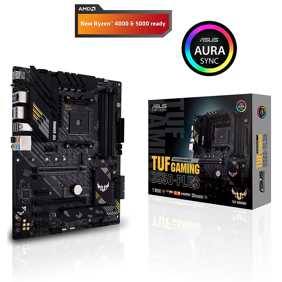 ASUS TUF Gaming B550-PLUS AMD AM4 Zen 3 Ryzen 5000 & 3rd Gen Ryzen ATX Gaming Motherboard (PCIe 4.0, 2.5Gb LAN, HDMI 2.1, BIOS Flashback, USB 3.2 Gen 2, Addressable Gen 2 RGB Header and Aura Sync)
