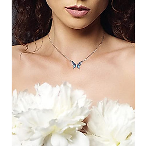 INFUSEU Small Butterfly Necklace Womens Abalone Pendant Jewelry 925 Sterling Silver