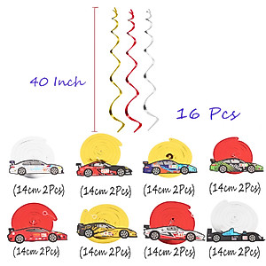 Racing Car Party Foil Swirls Streamers Photo Booth Props Kit - 30 Pcs Room Hanging Decorations Happy Birthday Childrens Kids Favors Party Supplies - NO DIY REQUIRED