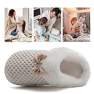 WateLves Girls Slippers Kids Memory Foam House Slipper Toddler Comfort Fuzzy Bedroom Shoes(Beige,24/25)