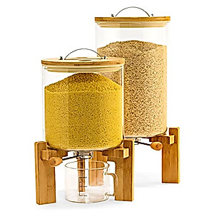 15 lbs/8 Liter Rice Dispenser, an Elegant Glass Rice Dispenser, Rice Container, Grain Dispenser, Rice Storage, Rice Holder, Rice Bin, Rice Dispenser with Bamboo Wood Stand