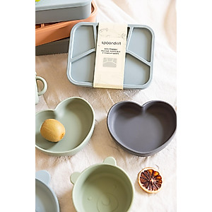 Spoondrift 100% Food Grade Silicone Suction Heart Plate | For Babies And Toddlers, BPA FREE, Diswasher Safe & Microwave Safe - Choose From 6 Colors (Sage)