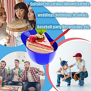 18 Pcs Baseball Helmet Ice Cream Snack Bowl Disposable Taster Spoons 8 oz Mini Cap Bowls Kids Chip Cups for Party Supplies (Blue, Red), 5.31 x 3.35 inches