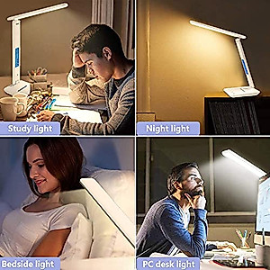 LAOPAO LED Desk Lamp with Wireless Charger, USB Charging Port, Adjustable Foldable ​Table Lamp with Clock, Alarm, Date, Temperature, 5-Level Dimmable ​Lighting​, Office Lamp with Adapter, White