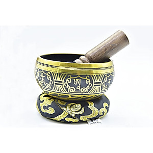 4" Tibetan Meditation Yoga Austomangal Singing Bowl Set with Mallet Cushion (Om Mantra-Tibetan)