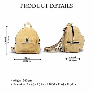 ECOBAWA Hemp Mini Backpack for women Adjustable shoulder strap Mini Bag Washable Lightweight Casual Daypack (Beige)