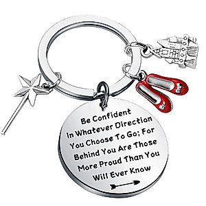 LQRI Wizard Oz Shoe Keychain Dorothy Ruby Gifts Be Confident in Whatever Direction You Choose to Go Ruby Red Slippers Keychain Inspirational Gifts for Her (silver)