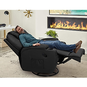 YESHOMY Swivel Rocker Recliner with Massage and Heating Functions, Sofa Chair with Remote Control and Two Cup Holders, Suitable for Living Room, Dark Black