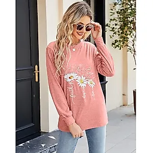 JNIFULI Womens Casual Long Sleeve Tunic Tops Funny Letter Sunflower Print Side Split Loose Fit Pullover T Shirts