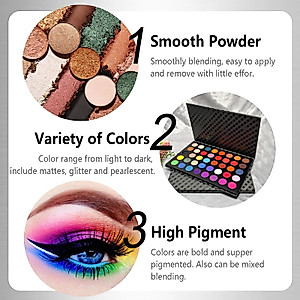 Rechoo 40 Colors Eye Makeup Eyeshadow Palette, Bright Color Matte Eye Shadow Blue Red Purple Bright Color With Sequins Shimmer Metallic Pigmented Paleta
