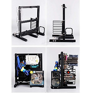 ITX (17 x 17cm) ATX MATX PC Motherboard Case Frame, Open Bare Metal Air Water Cooling Fan Stand Chassic Test Bench Vertical Rack Computer Board Overclocking Heat Dissipation(Vertical Black)