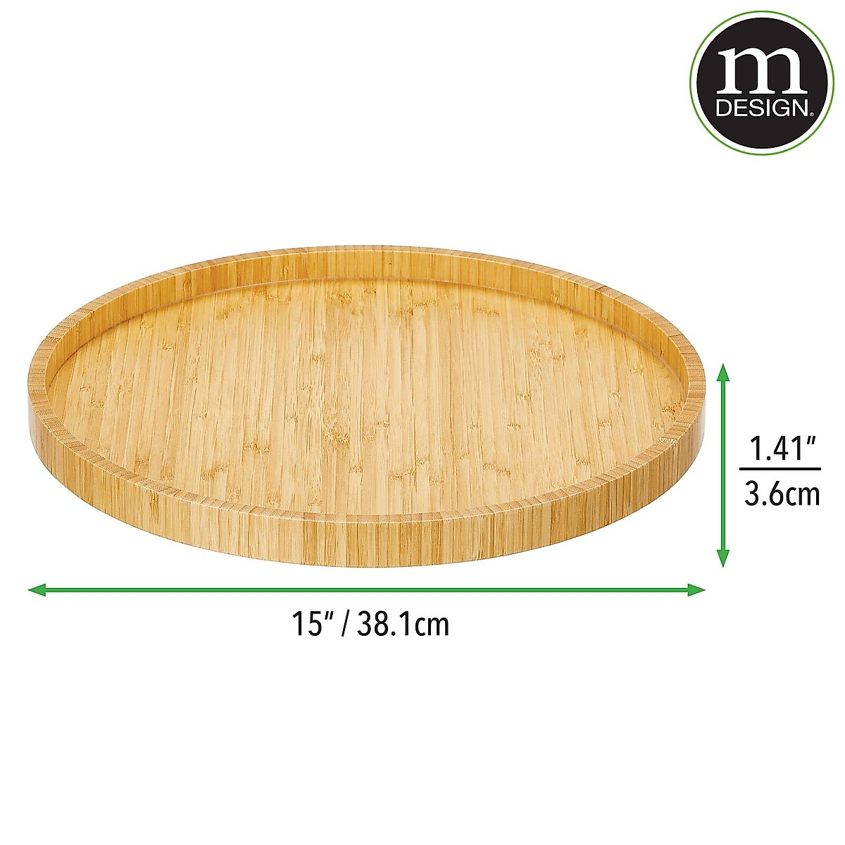 mDesign Lazy Susan Turntable Bamboo Spinner for Kitchen Cabinet, Pantry, Fridge, Cupboards, or Counter, Fully Rotating Organizer for Food, Spices, or Condiments, 15" Round, Echo Collection, Natural