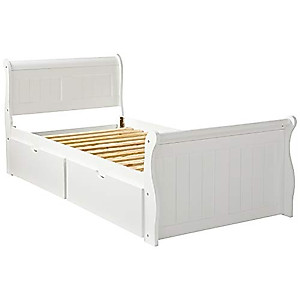 Donco Kids 325-TW_505-W Sleigh Bed with Dual Underbed Drawers, Twin, White