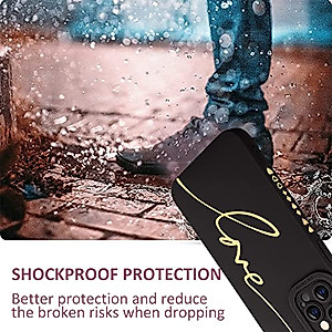 MOWIME for iPhone 12 Pro Max Case, Back Cute Plating Love Letter Graphic with Anti-Fall Lens Cameras Cover Protection Soft TPU Shockproof Anti-Fingerprint Phone Cases for Women Girls Men -Black