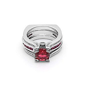 Birstone Engagement Rings Sets Rose Red Color Wedding Ring Set for Women Jewelry (Rose Red, 5)