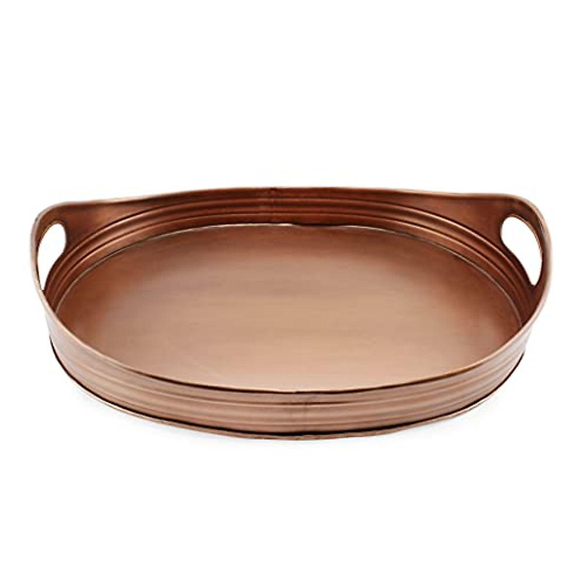 AuldHome Rustic Oval Copper Tray (16.5 x 12.5 Inches); Farmhouse Metal Decorative Serving Tray