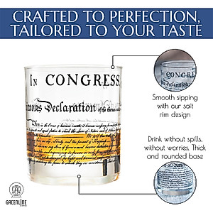 Greenline Goods Whiskey Glasses - Declaration of Independence (Set of 2) | 10 oz Tumblers - American US Patriotic Gift Set | Old Fashioned Cocktail Glasses