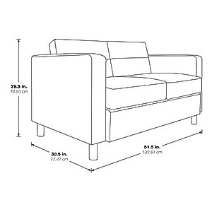 OSP Home Furnishings Pacific Loveseat with Padded Box Spring Seats and Silver Finish Legs, Cream Fabric