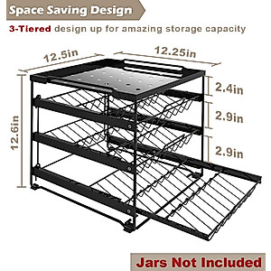 Artibear Spice Rack Organizer with Mesh Drawer for Kitchen Cabinet, 3-Tier Seasoning Storage Holder for Pantry Countertop, Matte Black (Jars Not Included)