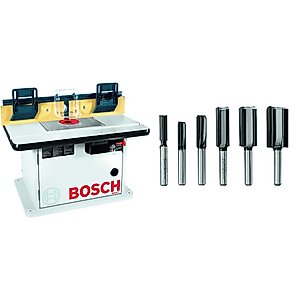 BOSCH Cabinet Style Router Table RA1171, Blue&BOSCH 6 pc. Carbide-Tipped Groove Cutter Router Bit Set