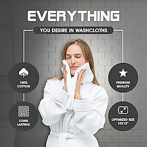 Oakias 100% Cotton Wash Cloths 60 Pack White - 12 x 12 Inches Ring Spun Cotton Facial Towels - Highly Absorbent Quick Dry Spa Towels - Bulk Washcloths Ideal for Scrubbing and Cleaning