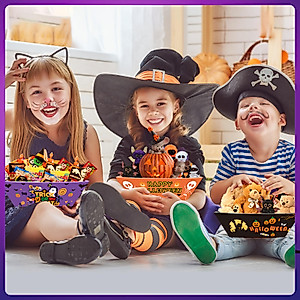 36 Pcs Halloween Baskets for Gift 9.8 x 6.5 Inch Halloween Basket to Fill Include 12 Cardboard Tray with Handles 12 Cellophane Bags 12 Bows Ribbons Gift Basket for Halloween Trick or Treat Party