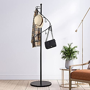 MyGift 5.5 Foot Modern Matte Black Metal Spiral Garment Rack with 10 Hooks, Freestanding Clothing Hanger Organizer Display for Coats, Bags, and Scarves