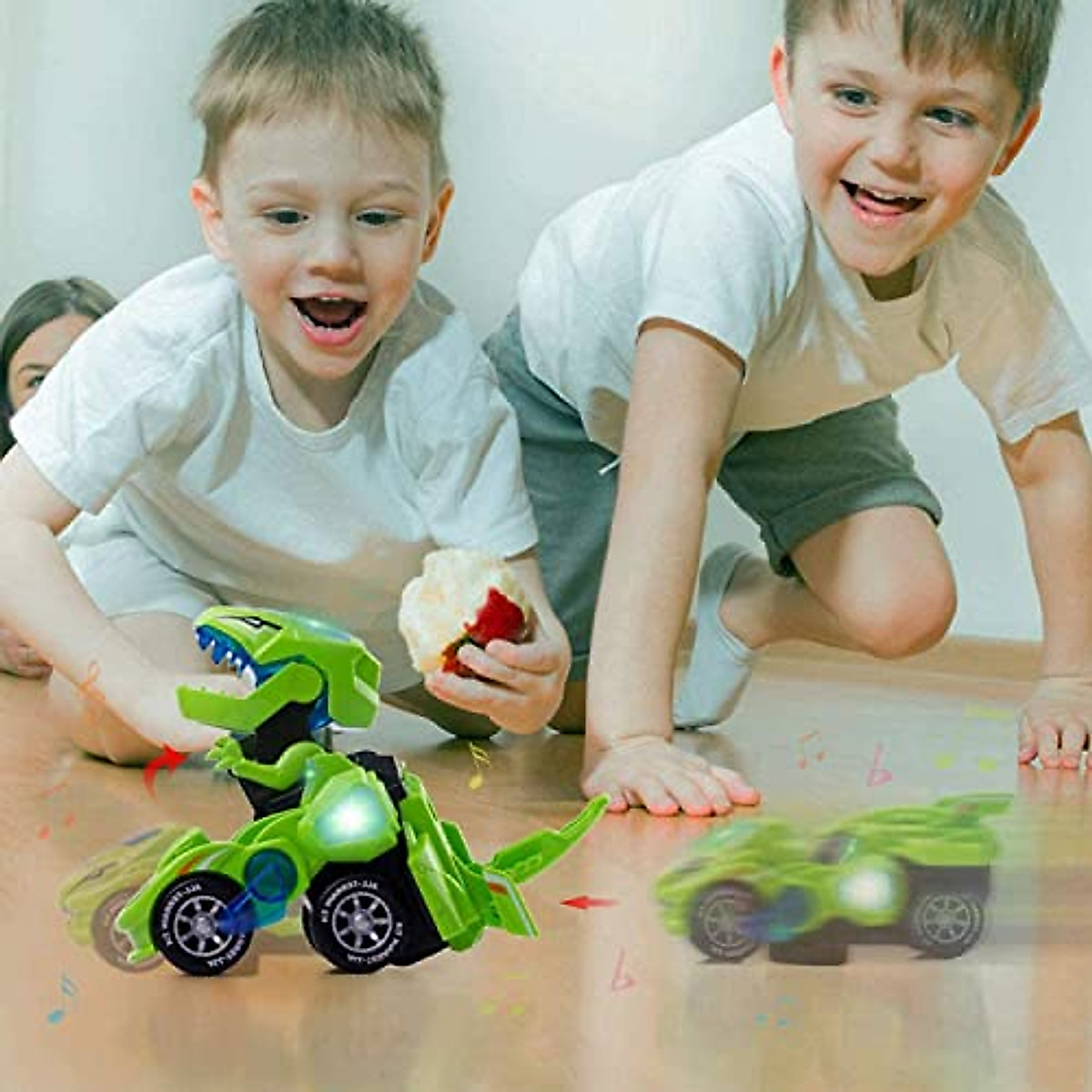 XILETAO Deform Dinosaur Toys for Boys Girls, 2 in 1 Dinosaur Toy Cars for Kids, Transforming Dinosaur LED Car with Music, Automatic Dino Transformers Toys, Boy Toys Dinosaurs Toy Car (Green)