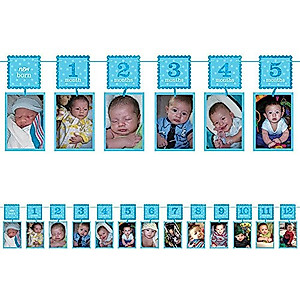 amscan 220108 1st Birthday Glitter Photo Garland - Blue, 1ct, 12'