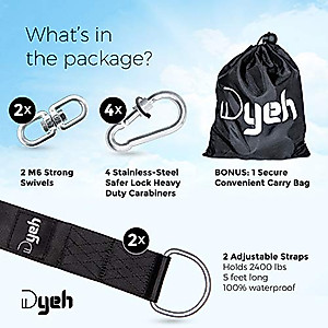 Tree Swing Straps, Set of Two Hanging Straps - Adults, Children or Toddler Swings for Outside/Inside, Hammock Straps with Four Heavy Duty Carabiners and Two M6 Swivels + Carry Bag + eBook