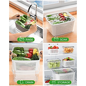 Extra Large 7 Pack Fruit Containers for Fridge,Stackable Refrigerator Organizer Bins with Removable Colander,Dishwasher & Microwave Safe Produce Containers Keep Fruits, Vegetables, Meat Fresh longer