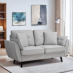 JAMFLY 63" Loveseat Sofa, Mid Century Small Sofa Modern Love Seat Couches for Living Room, 2-Seat Small Couch with Back Cushions and Pillow, Small Space Sofa for Bedroom, Apartment