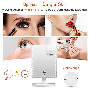 FUNTOUCH Rechargeable Large Makeup Mirror with Lights and 10X Magnification Mirror, Lighted Makeup Vanity Mirror with 96 LED, Sensor Touch Dimmable, 360 Degree Adjustable Rotation, Light up Mirror