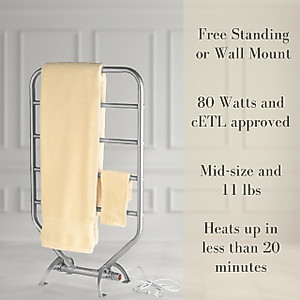 Warmrails Traditional Towel Warmer - Free-Standing or Wall Mounted Towel Warmer Rack for Drying Towels and Garments - 34-Inch Nickel Finish Frame with 4 Bars - Model RTS