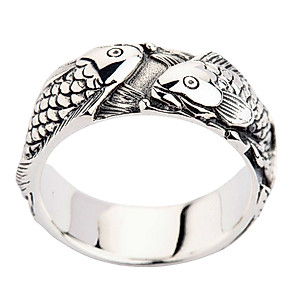 Sterling 925 Silver Japanese Koi Fish Wedding Band Rings Size 9.5